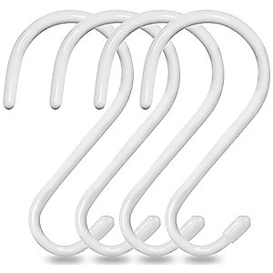 Mzekgxm Large Heavy Duty White S Hooks for Hanging, 6 inch Non Slip Vinyl Coated Metal Closet S Hooks for Hanging Plants Outdoor Lights and Kitchen Pot Pan Cups Closet Towels Jeans Hats (4 Pack)