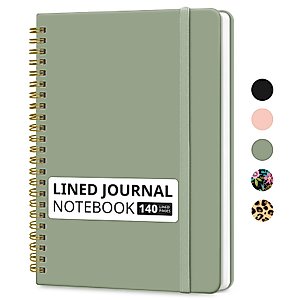 Lined Spiral Journal Notebook for Women & Men, 140 Pages, College Ruled Hardcover Notebook for Work & Note Taking, Journals for Writing, A5(6"x8") - Green