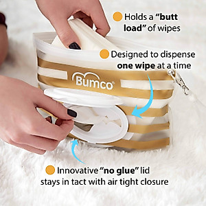 Bumco Diaper Bag Wet Wipes Dispenser, Reusable Refillable Pouch, Organizer for Travel, Carrying Clutch, Unique Baby Gift for Girl/Boy, (Gold & Black)
