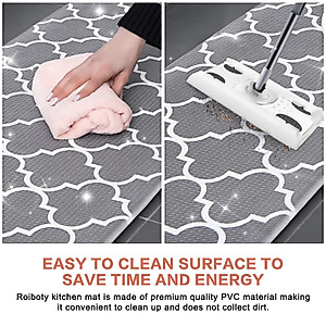 Roiboty Kitchen Mat Anti-Fatigue Kitchen Rug Cushioned Floor Mat, 17.3"x47.2", Waterproof & Non-Slip Kitchen Mats and Rugs, Comfort Standing Mat for Kitchen Floor, Laundry, Office, Sink, Desk, Gray