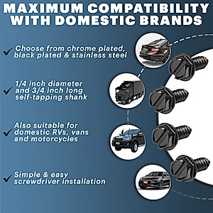 License Plate Screws with Rustproof Finish - License Plate Screw Kit for Front & Rear Plates - License Plate Bolts for Domestic Vehicles - Stainless Steel Screws for License Plates (4-Pack, Black)