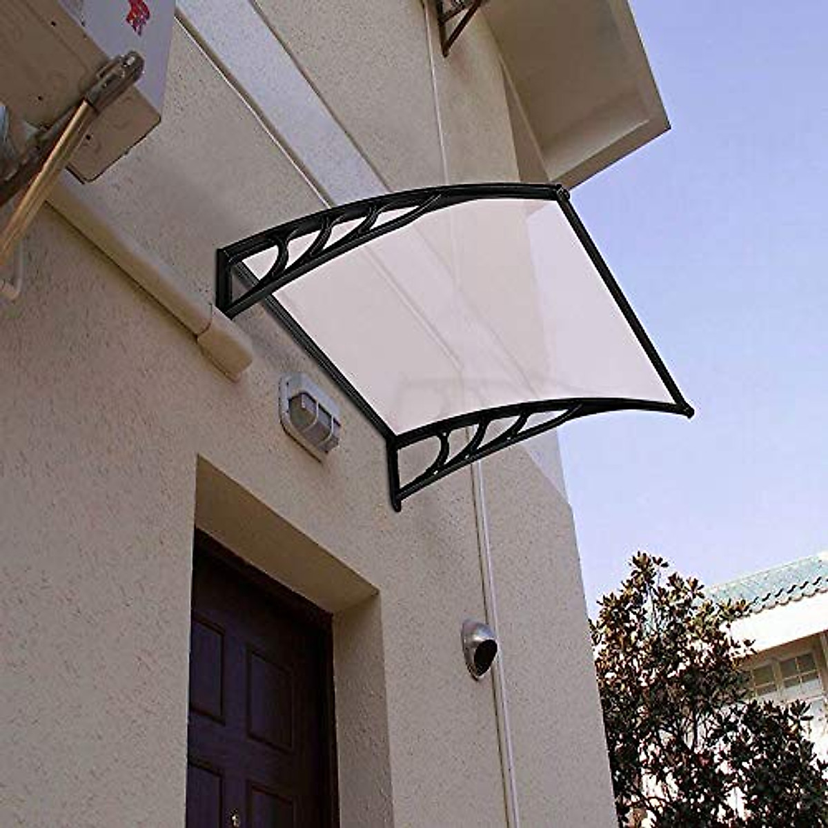 Window Awning Door Canopy, Polycarbonate Cover, Front Door Patio Canopy, Overhead Outdoor Garden Shade Shelter, UV Rain Snow Sunlight Protection Hollow Sheet (39" x 39", Silver Board/Black Bracket)