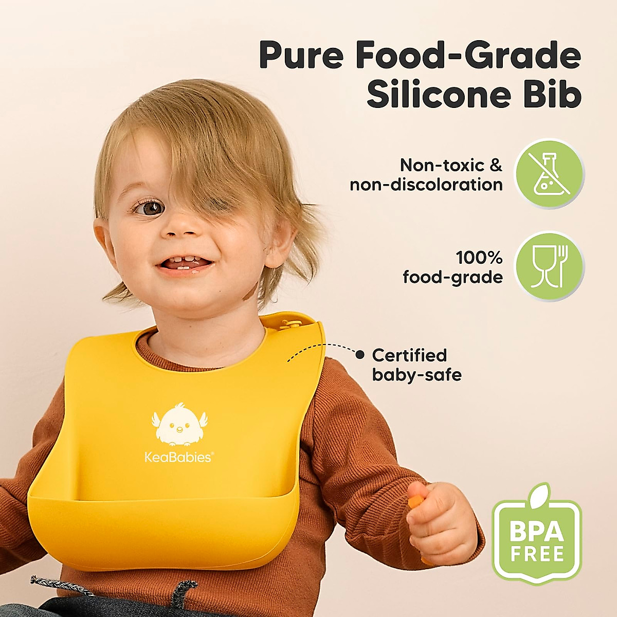 KeaBabies 2-Pack Silicone Bibs For Babies, Silicone Baby Bibs for Eating, Food-Grade Pure Silicone Bib, Toddler Bibs, Waterproof Bibs, Feeding Bibs, Silicon Bibs for Toddlers,Boys,Girls (Funtastic)