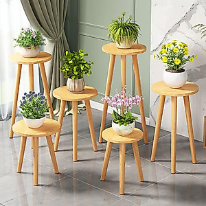 IOEDHW 27”Round Plant Stand, Classic Wood Flower Stand Stool, Plant Stand Flower Pot Holder, Wooden Stool For Indoor Plants, Garden Patio Rack Display Shelf Holds For Succulents, Cacti, Herbs