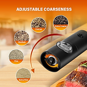 Electric Salt and Pepper Grinder Set (2 Pack), One Hand Adjustable Coarseness, Battery Powered with Stand, Seasoning Tools for Kitchen BBQ