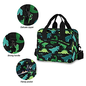 Cute Dinosaur Lunch Bag with Shoulder Strap for Women Men Insulated Lunch Box Tote Bags Water-resistant Cooler Bag for Office Work Picnic Beach (11x7x9 Inch)