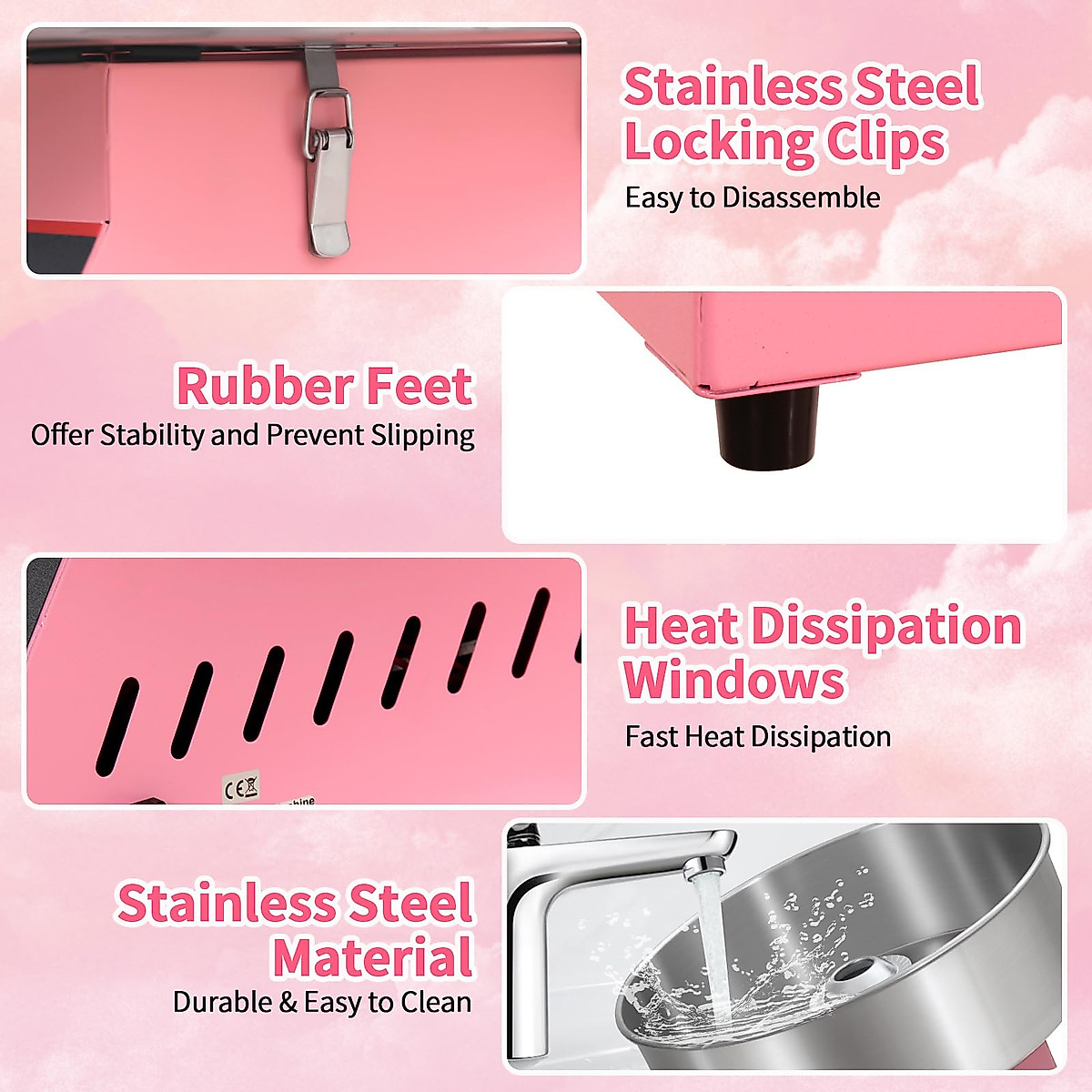 Cotton Candy Machine Commercial, Electric Cotton Candy Maker, 1080W Candy Floss Maker, Perfect for Family Party Amusement Park Carnival,Pink