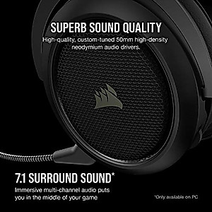 Corsair HS70 Pro Wireless Gaming Headset - 7.1 Surround Sound Headphones for PC, MacOS, PS5, PS4 - Discord Certified - 50mm Drivers – Carbon,Black