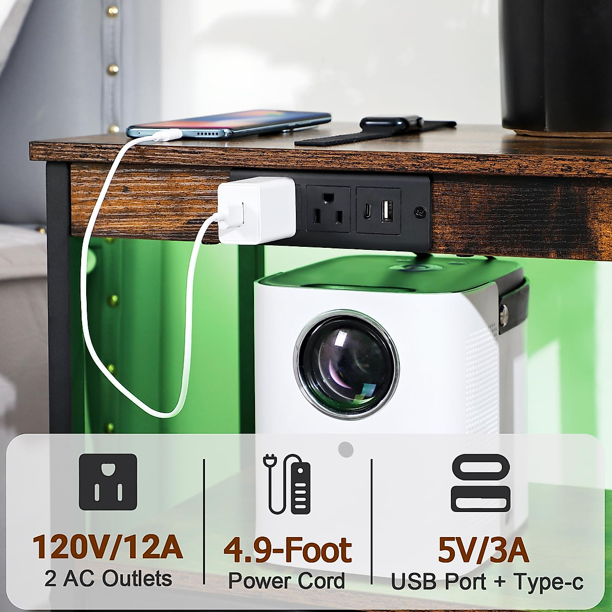 LOAKEKEL Night Stand Set 2, Nightstand with Charging Station, LED End Tables with USB C Port and Outlets, Bedside Table with 2 Fabric Drawers for Bedroom, Rustic Brown, HNS022BR