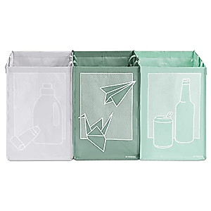 Navaris Recycle Bag Set (3 Pieces) - Reusable Recycling Bags to Separate Paper, Plastic, Glass - Recycling Bins Sorter Bin Organizer for Kitchen, Home