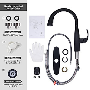 WOWOW Black Kitchen Faucet, Pull Down Kitchen Faucet Stainless Steel Gooseneck Kitchen Sink Faucet Single Handle Water Faucet, Utility Sink Faucet for Laundry RV (Patent Product)