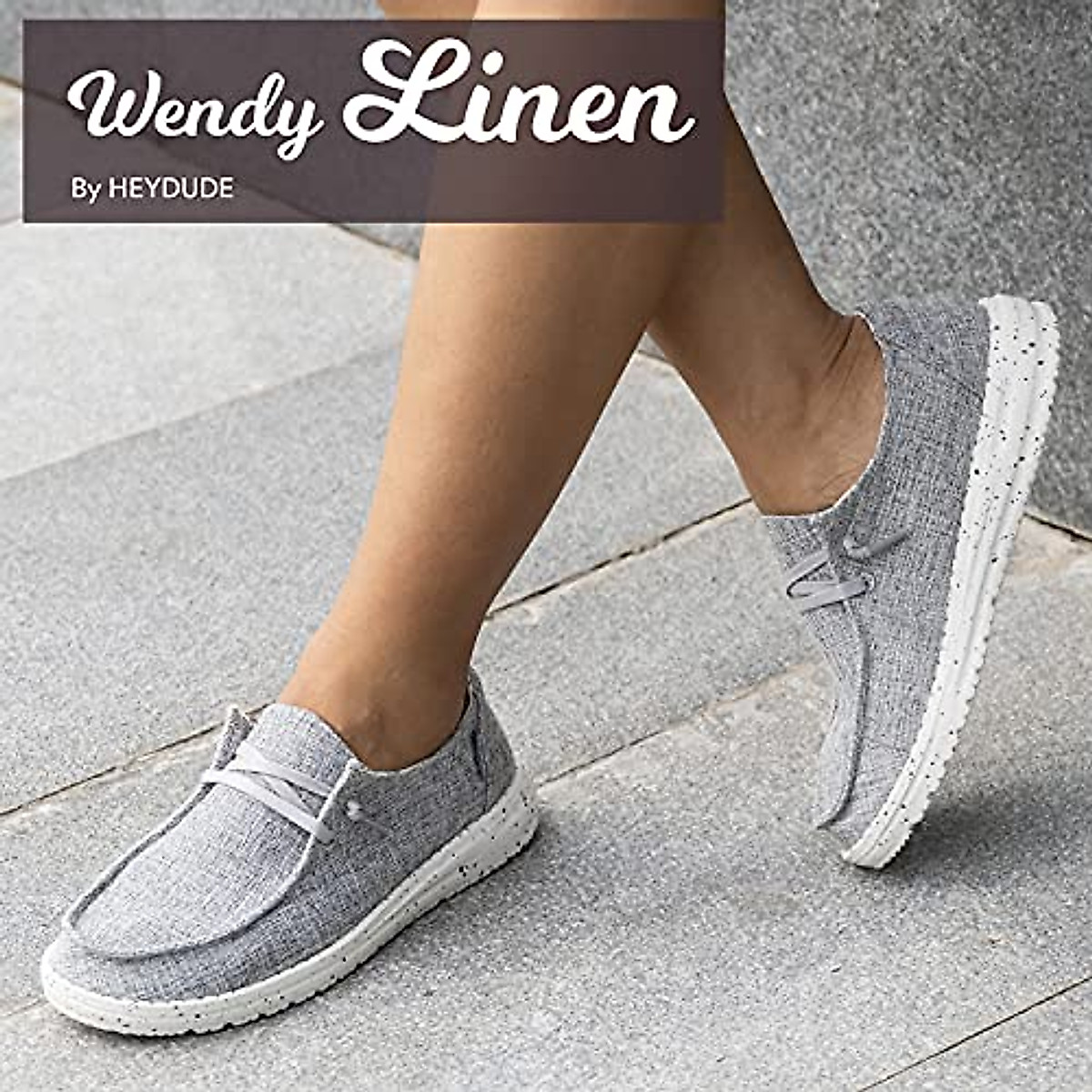 Hey Dude Women's Wendy L Linen Iron Size 6 | Women’s Shoes | Women’s Lace Up Loafers | Comfortable & Light-Weight