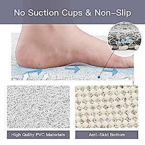 Shower Mat Non Slip,Soft Bath Mat with Drain,Quick Drying PVC Loofah Bathtub Mat for Bathroom,Without Suction Cups,24 x 24 Inch (White)