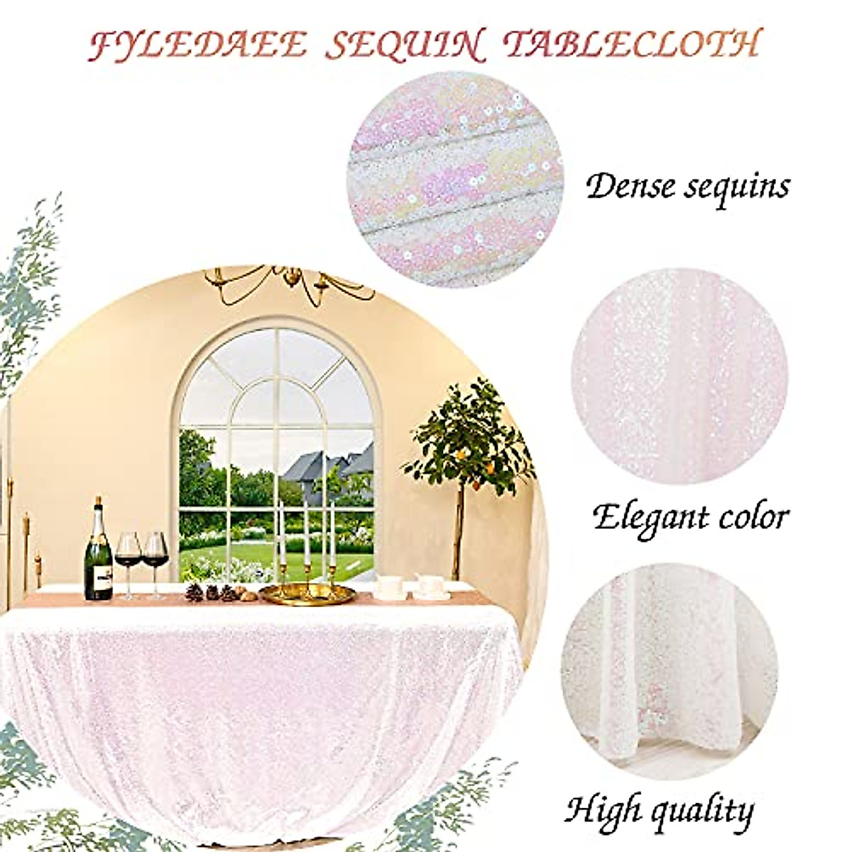 FYLEDAEE Iridescent White Sequin Tablecloth Rectangular 50X80 inch Spark Glitter Shimmer Tablec Cover for Wedding Baby Shower Birthday Dinners Dessert Flower Candy Cake Party Decoration