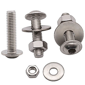 RoyceMart (25 Sets) M6-1.0 x 20mm Flanged Washer Button Head Socket Cap Screws with M6-1.0 Hex Nuts and Extra-Large Flat Washer, Stainless Steel 304 (18-8)