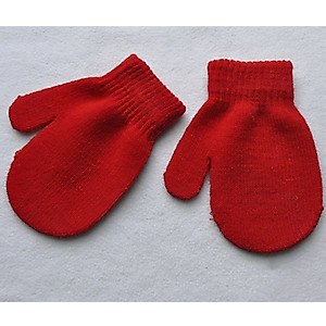 Toddler Unisex Baby Girl Boy Solid Color Warm Knit Gloves Magic Stretch Mittens Winter (1-4 Years, Red)