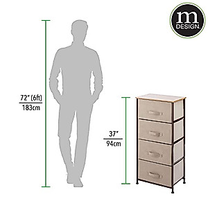 mDesign Tall Dresser Storage Tower Stand with 4 Removable Fabric Drawers - Steel Frame, Wood Top Organizer for Bedroom, Entryway, Closet - Coffee/Espresso Brown