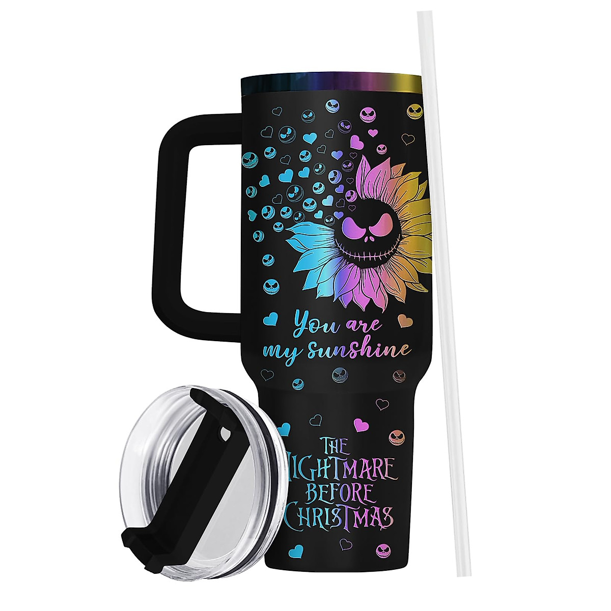 GEPOSTORE Movie Lover Gifts, Christmas Before Movie 40 oz Laser Tumbler Handle and Straw, Jack Sunshine Movie Tumblers Cup, Halloween Mug, Birthday Gifts for Couple