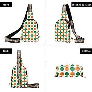 Women Crossbody Sling Backpack St-patrick-green-orange-plaid Girl Chest Bag Daypack for Hiking Traveling