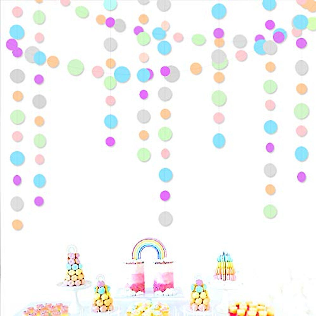 52Ft Circle Dot Paper Garland Pastel Party Bunting Banner Streamers Backdrop Hanging Decorations for Baby Shower Kids Girls First Birthday Unicorn Theme Party Holiday Nursery Home Decor (Macaron)