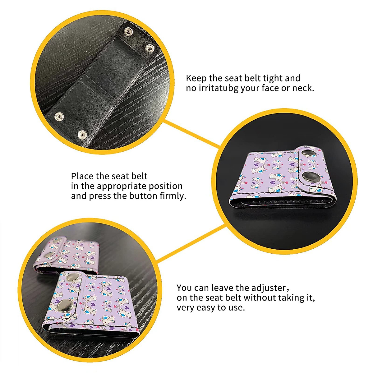 COEQINE Car Seatbelt Pads Adjuster for Kids, Adjustable Vehicle Safety Strap Protector Support Cushion, Text Sunflower Print Safety Strap Protector Cover for Children, Black