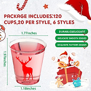 Lallisa 120 Pcs Christmas Plastic Shot Glasses 2oz Clear Disposable Shot Glasses Mini Plastic Drinking Tasting Cups for Xmas Holiday Party Supplies Tasting Serving Coffee Tea Beverage, Red and Green