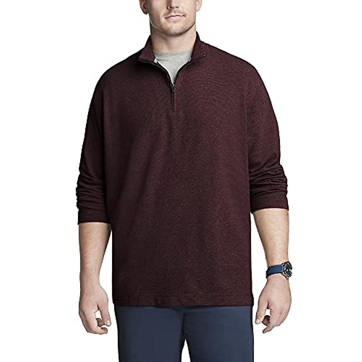 Van Heusen Men's Tall Flex Long Sleeve 1/4 Zip Ottoman Solid Shirt, Dark Cabernet, 2X-Large Big