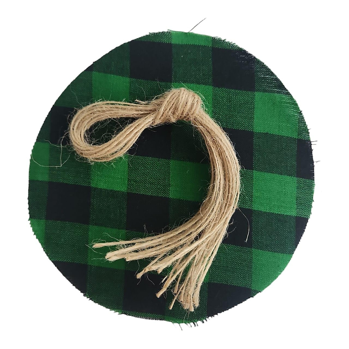 Nakpunar 12 pcs 6 inch Christmas Fabric Jar Covers with Twine Ties (Assorted Fabric in Red and/or Green Homespun Plaids, 6" straight sided)