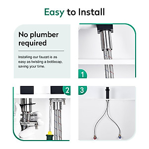 CREA Black Waterfall Bathroom Faucet 1 Hole,Matte Black Bathroom Faucet Single Handle Bathroom Sink Faucet with Pop Up Drain Stopper/ 3 Hole Plate,Stainless Steel RV Vanity Faucet Basin Mixer Tap