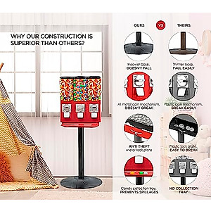 Vending Machines for Business Gumball Machine with Stand Candy Vending Machines Triple Pod Standing Dispenser for Commercial Use to Dispense Gumballs Candies Using Quarter with Removable Canisters