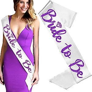 Bride To Be Sash Purple - BRIDAL GRADE SATIN Silver Sparkle Diamond Bride To Be Violet Purple Sash - Bridal Shower Gifts - Purple Sash(SlvDiaB2B)