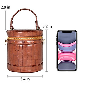 Hibala Womens Small Shoulder Bag Pu Leather Handbag Bucket Tote Hobo Handbag (Brown)