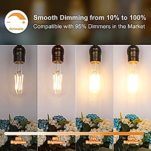 PARTPHONER LED Light Bulbs Dimmable Vintage Edison Bulb, E26 LED Bulb 60W Equivalent 720 Lumens, Warm White 2700K, ST58 Antique LED Filament Bulb CRI 85+, Clear Glass, Pack of 4