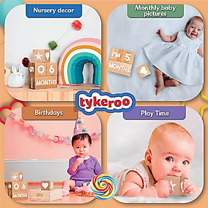 Tykeroo Baby Monthly Milestone Blocks — Cute Nursery Decor — Lovely Newborn Photography Props — Baby Shower Gifts (Natural Beech)