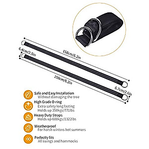 AISHN Tree Swing Straps Hanging Kit, Adjustable Hammock Straps(Set of 2), 2200Lbs Break Strength. 5ft Long with Tree Protector Sleeves, Swivel Strong Stainless Hook, Rustproof Screw Lock Carabiners