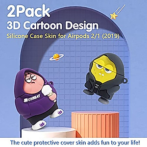 [2Pack] Cute AirPods Cartoon Character Case for AirPod 2/1, Unique Design Funny Fun Kawaii 3D Cartoon Characters Advanced Soft Silicone AirPods 2&1 Case Cover for Men Women