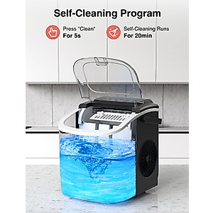 CROWNFUL Ice Maker Countertop, Portable Self-Cleaning Ice Maker Machine with Handle, Scoop and Basket, 9 Bullet Ice Cubes in 6 Mins, 26lbs/24H, Ideal for Home, Kitchen, Office, Bar, Party