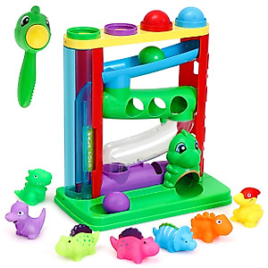 WALA - Pound a Ball Dinosaurs Toy - Super Durable Toddler Girls and Boys Toys - Comes with Ball Tower, Ball, Hammer, and 7 Dinosaur Toys for Kids - Educational Baby Hammer Toy - STEM Development