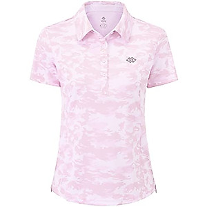 MoFiz Women Short Sleeve Golf Tops Button Down Sports Polo Shirts Lightweight Activewear Camo-Pink XL