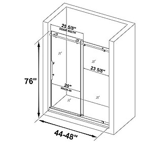 WOODBRIDGE MSDC4876-B Frameless Sliding Glass Shower Door | 44"-48"W x 76"H | Brushed Nickel Finish
