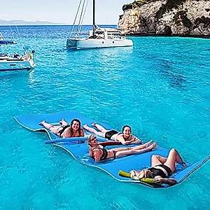 ECOTOUGE 9'x 6' Floating Water Mat, 3-Layer XPE Foam Water Floating Pad, Lily Pad Floating Mat for Water Recreation and Relaxing (Blue and Yellow)