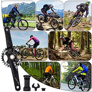 BUCKLOS IXF 104 BCD 30-52T Mountain Bike Crankset -Hollow Integrated MTB 170mm Crank Set- Aluminum Alloy Bike Crankset with Narrow Wide Tooth Chainring Bottom Bracket Bolts (Black/Red)