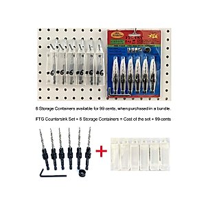 FTG USA Countersink Drill Bit Set 6 Pc #6 (9/64") Wood Countersink Drill Bit Pro Pack Countersink Set, with 3 Replacement Tapered Countersink Bit #6(9/64"), 1 Stop Collar, Hex Wrench