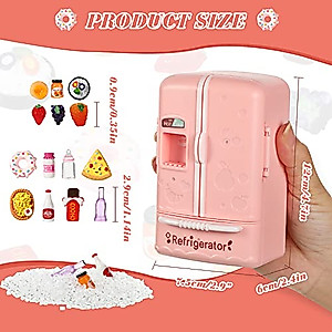 Dollhouse Refrigerator Mini Fridge Toy with Mini Food Set, Kitchen Furniture Food Toys Dollhouse Miniatures, Decorations Bottles Fruits Desserts for Children (Lovely Style, 17 Pieces)