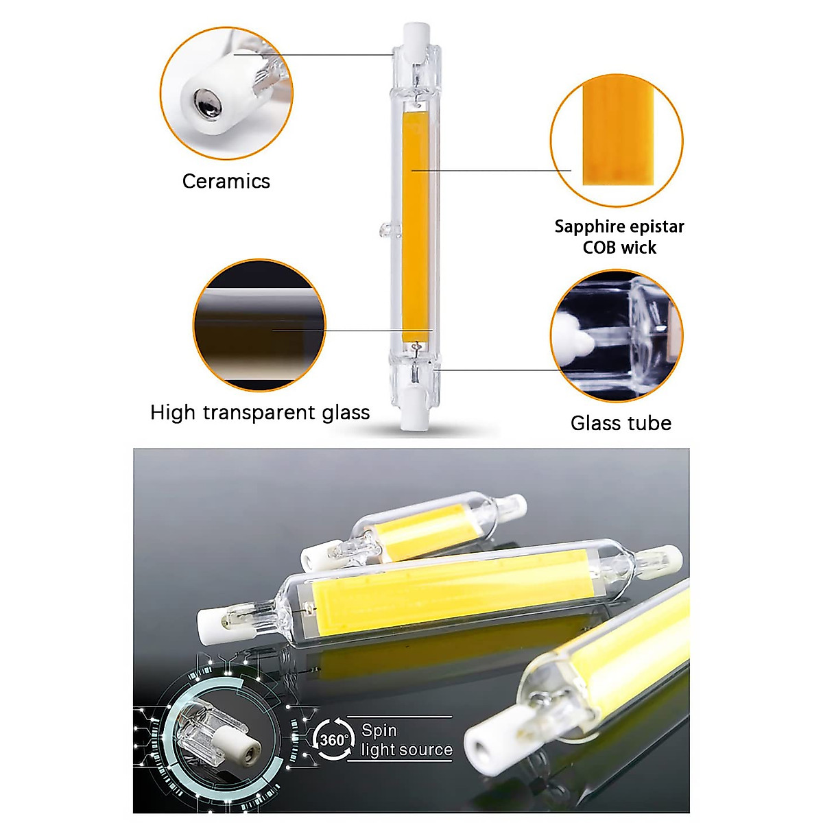 TOWBEBER R7s LED Bulb 78mm, 10W Double Ended J Base T3 LED Replacement for Halogen Light Bulbs 100W, Sapphire Epistar 3rd Generation 1000lm COB LED 3000K Warm White Light CRI 85 (3PCS)