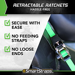 SmartStraps 6â€™ Ratchet Straps, 4 Pack â€” Standard Duty Retractable Tie-Down Straps â€” 1,500lb Break Strength, 500lb Safe Work Load â€” Haul ATVs, Lawn Tractors and Other Small Equipment