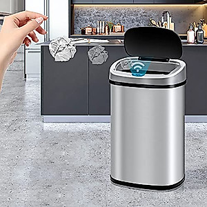 Dkeli Automatic Trash Can Stainless Steel Kitchen Garbage Can with Lid, 13 Gallon / 50 Liter Touchless Home Office Living Room Bedroom Bathroom Trash Bin