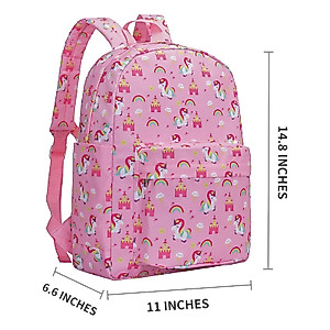Vorspack Kids Backpack for Girls, Unicorn Backpack with Chest Strap for Preschool Kindergarten Elementary school - Pink