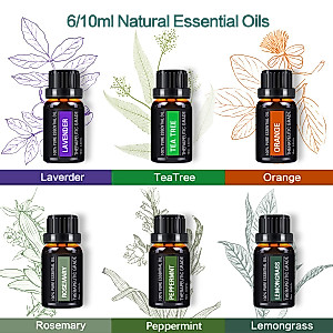 YIKUBEE Oil Diffuser with Essential Oils Set, 500ml Essential Oil Diffuser, 6x10mL Essential Oils for diffusers for Home, Aromatherapy Humidifier, Diffusers for Essential Oils Large Room