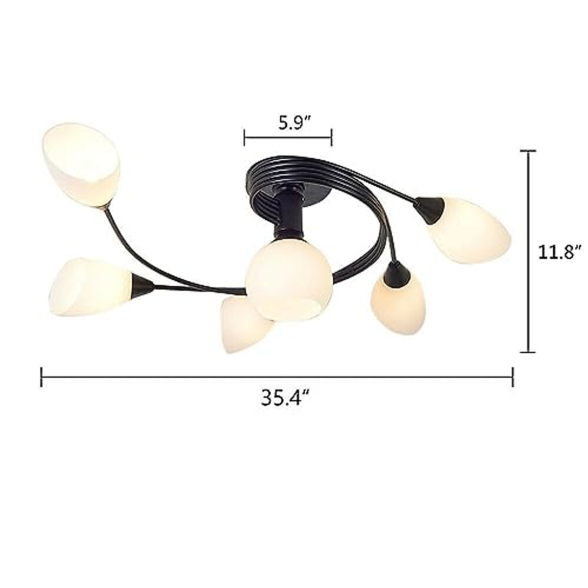 WEYUN Rustic Ceiling Lights Chandelier 6-Light Living Room Bedroom Office Pendant Lamp Fixture Modern Industrial Alabaster Glass Shades Ceiling Light Lamp for Dining Room